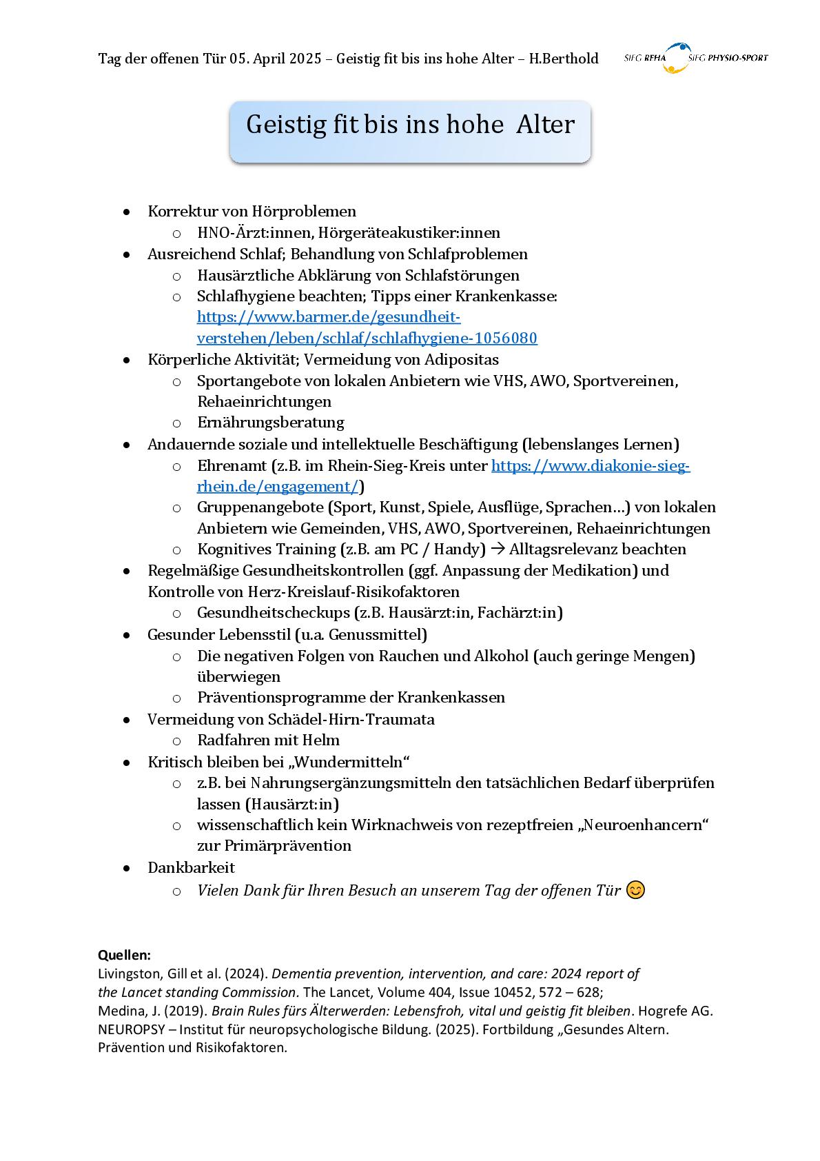 Handout Sieg Reha